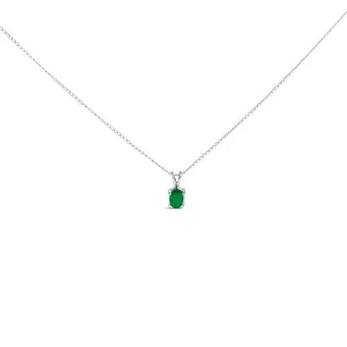 HAUS OF BRILLIANCE 14k Gold Gemstone Solitaire Pendant Necklace - Green Emerald | White